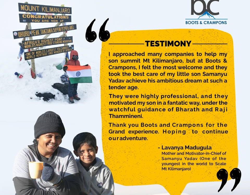 SAMANYU – Youngest in the world to scale Mt Kilimanjaro - Boots & Crampons